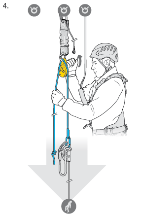 Release and rescue of a co-worker suspended on a long rope. - Petzl